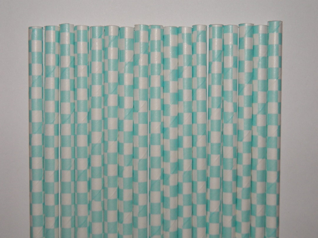 25 Light Blue and White Square Checkered Paper Straws - Etsy