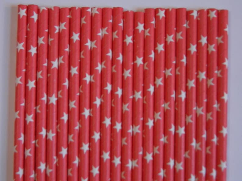 25 Red With White Star Patriotic Party Paper Straws Red Stars Baby ...
