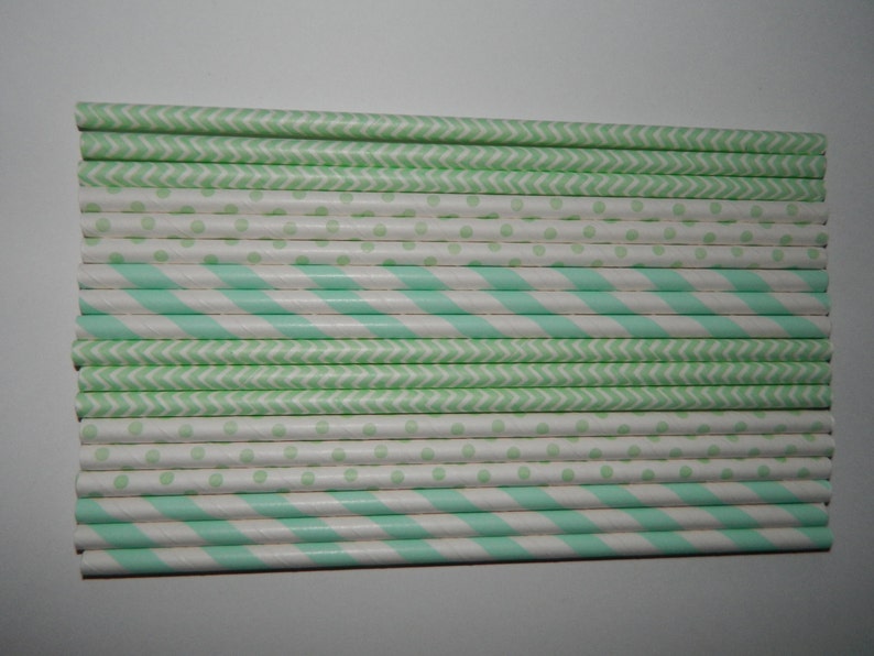 50 Mixed Mint Green Striped Chevron and Polka Dot Paper - Etsy