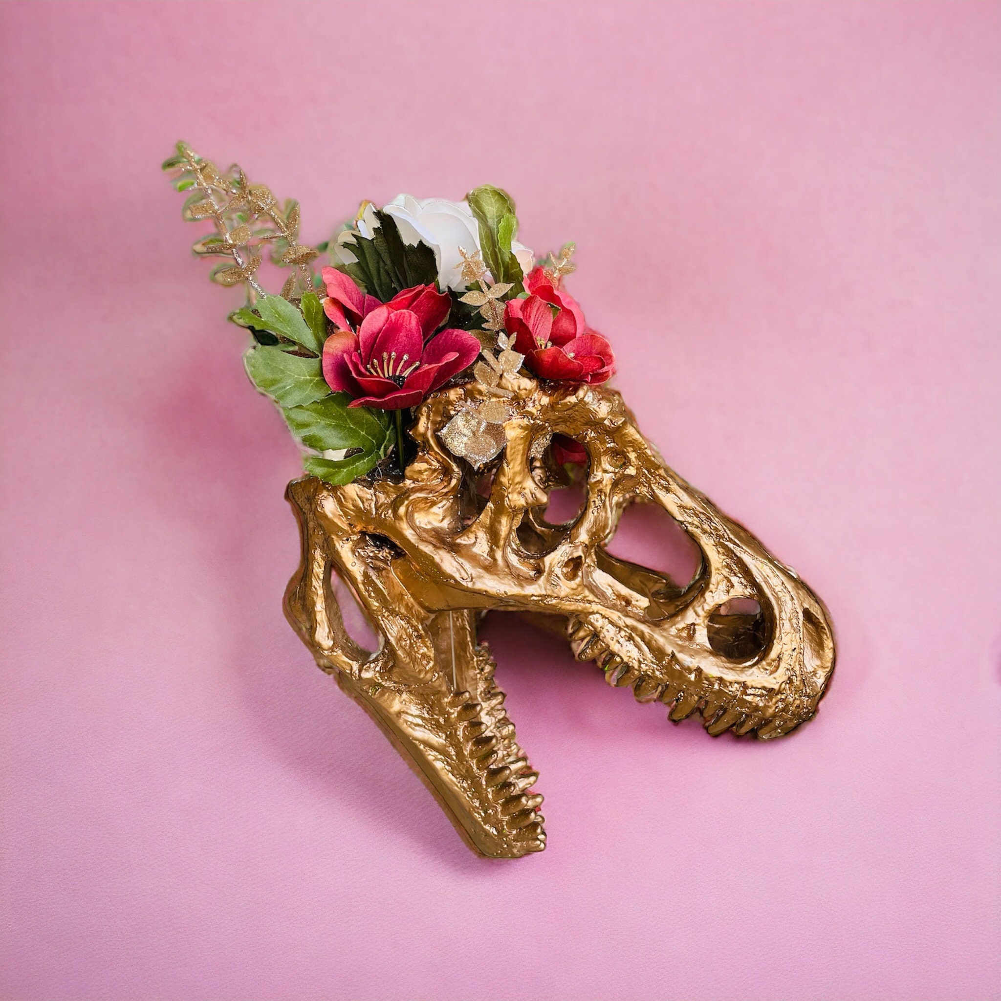 Dinosaur Floral Skulls T-rex Flower Decor Skull With Stand - Etsy