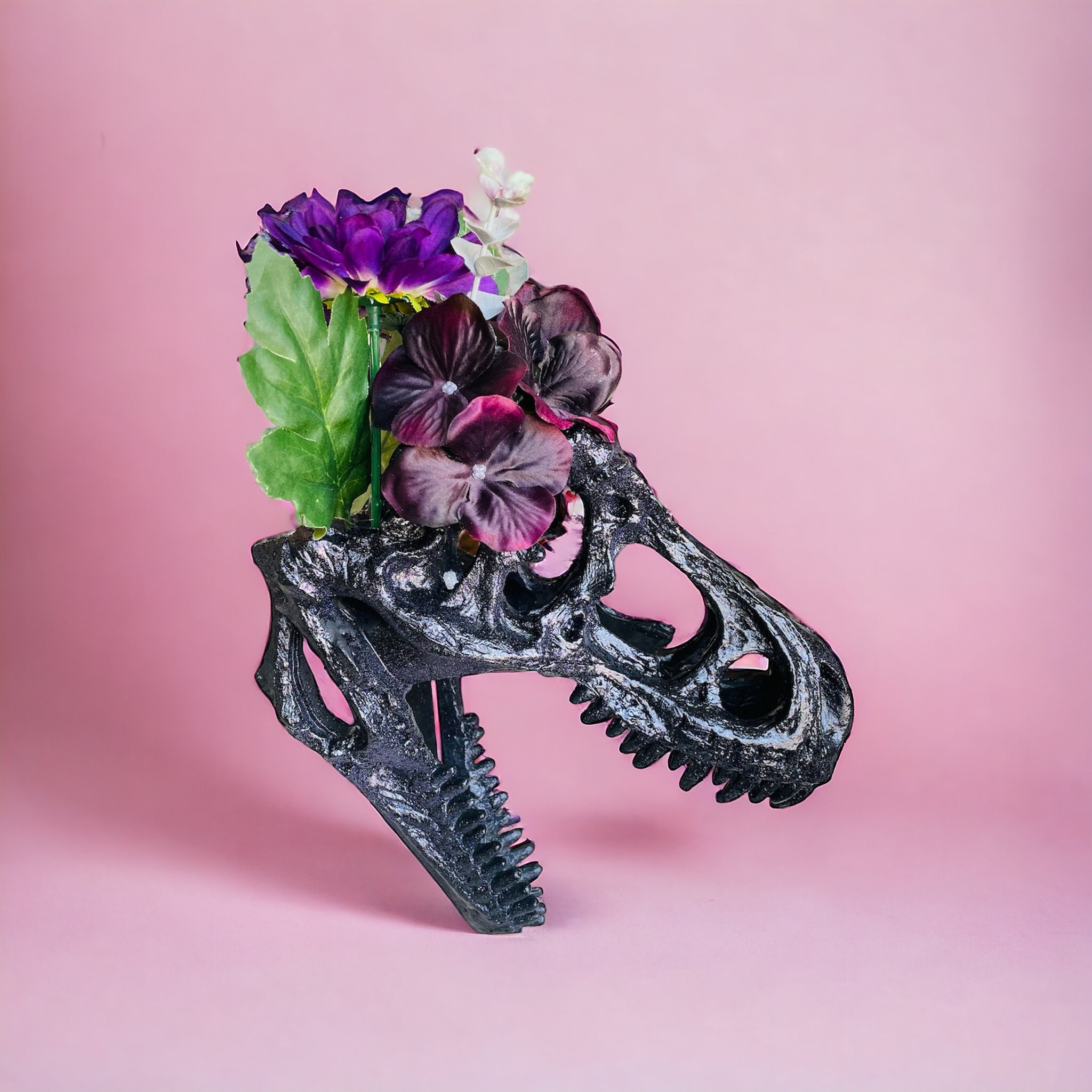 Dinosaur Floral Skulls T-rex Flower Decor Skull With Stand - Etsy