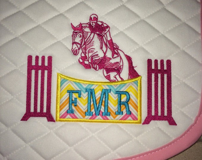 Custom English Embroidered Saddle Pad Monogram Applique Jumping Horse ... Custom English Embroidered Saddle Pad Monogram Applique Jumping Horse ...
