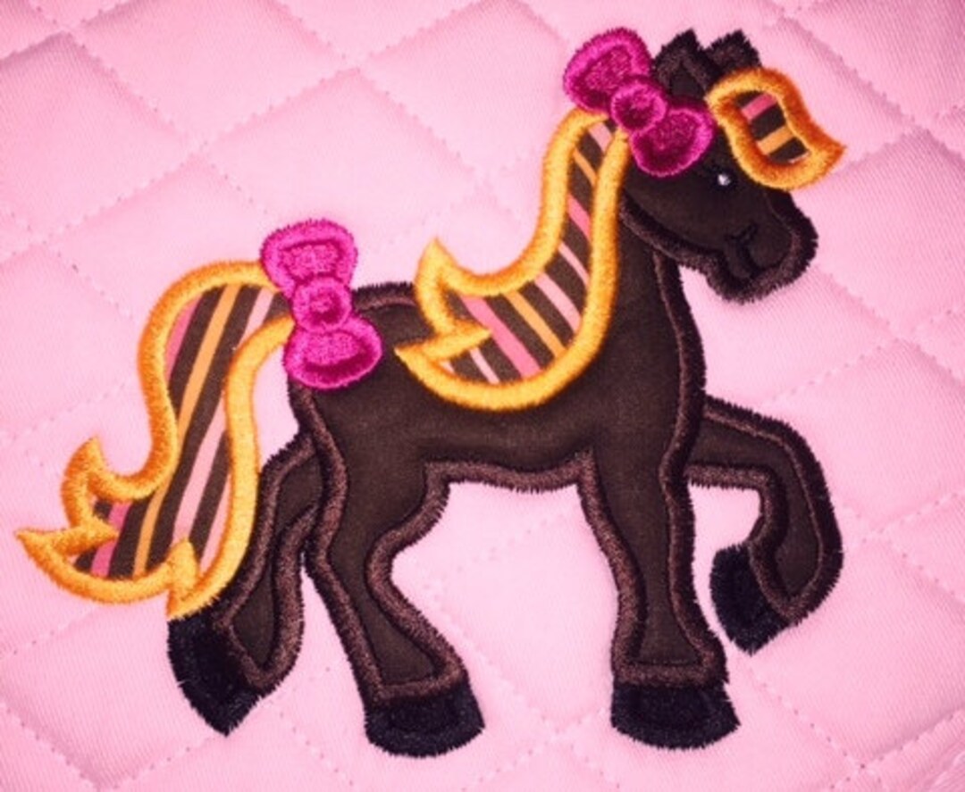 Cute Pony With Bows Custom Applique Embroidered Saddle Pad - All ...