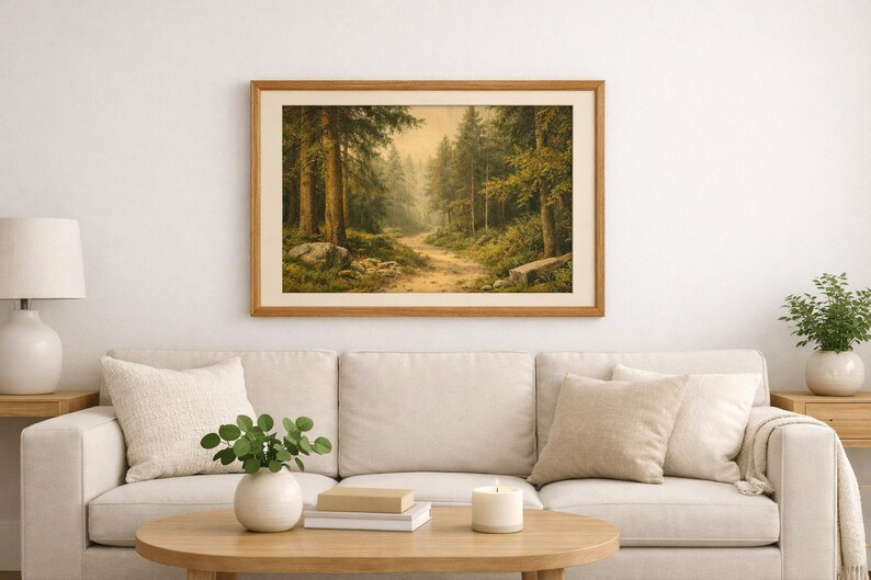 Vintage Forest Path Print | Rustic Landscape Painting, Oak Frame Style ...