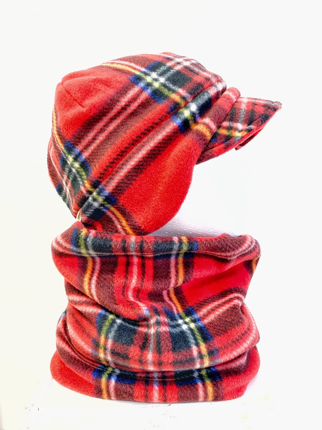 Plaid Hat and Neck Gaiter Set, Gift Set for Her, Hat and Scarf, Fleece ...