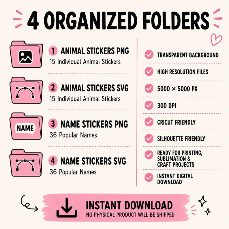 Personalized Animal Stickers | 15 Hand-drawn Characters, 36 Names ...