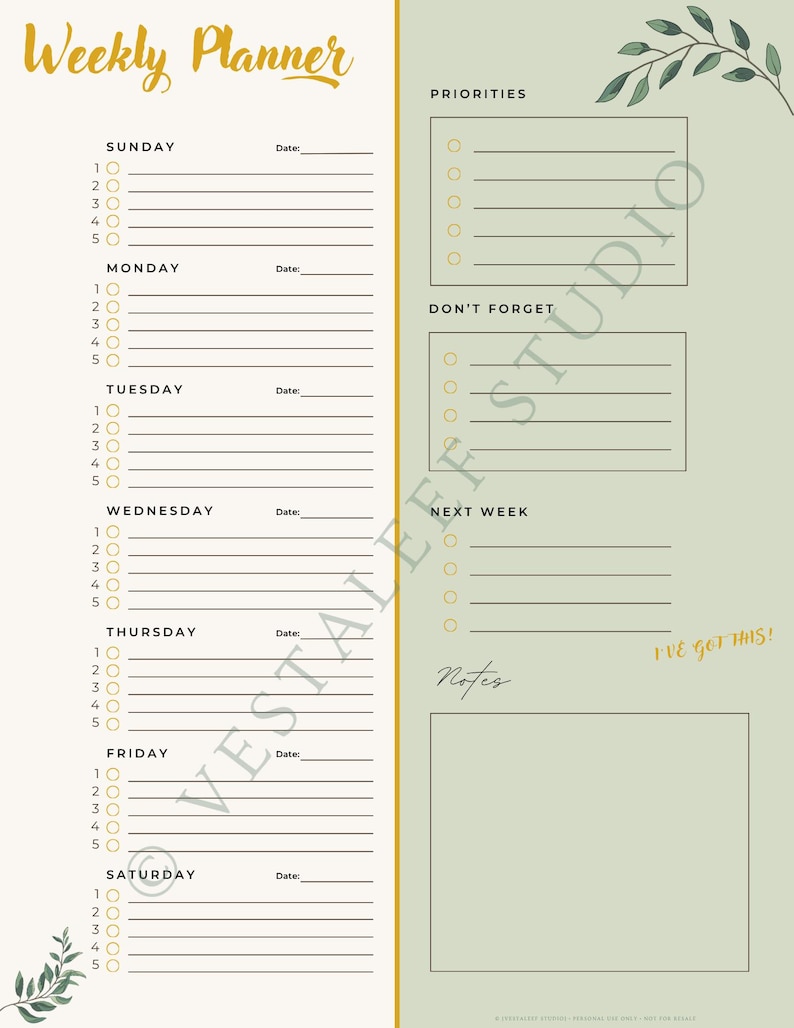Weekly Planner PDF | Printable & Digital Planner | Minimalist Undated ...