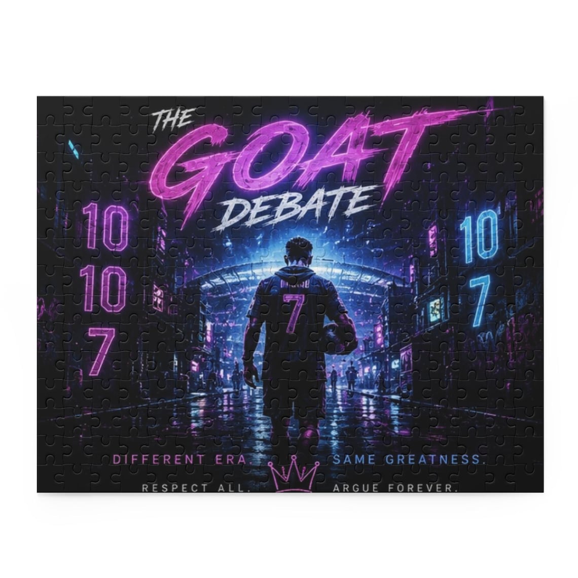 GOAT Debate Soccer Puzzle – Neon Stadium Artwork, Sports Legend Fan ...