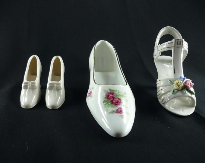 4 Miniature Porcelain Shoes Vintage Instant Collection Ceramic White ...