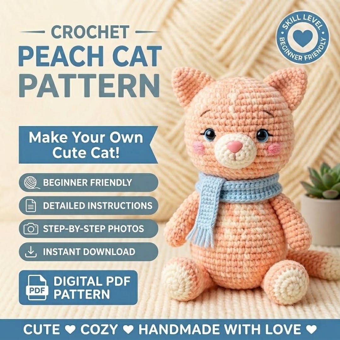 Crochet Peach Cat Amigurumi Pattern, Beginner Friendly PDF Tutorial ...