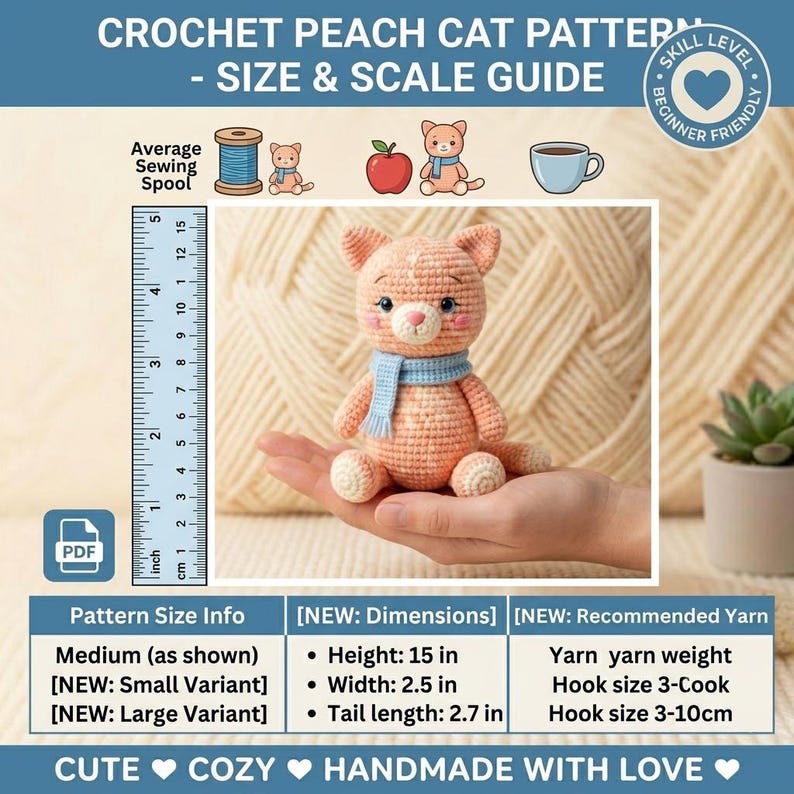 Crochet Peach Cat Amigurumi Pattern, Beginner Friendly PDF Tutorial ...