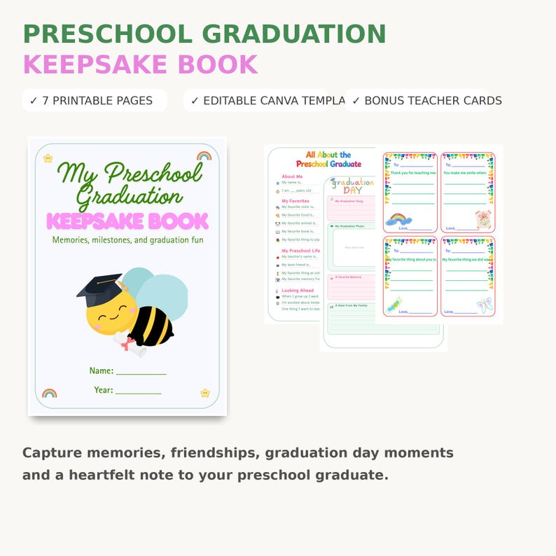 Preschool Graduation Keepsake Book | Editable Memory Journal (digital ...