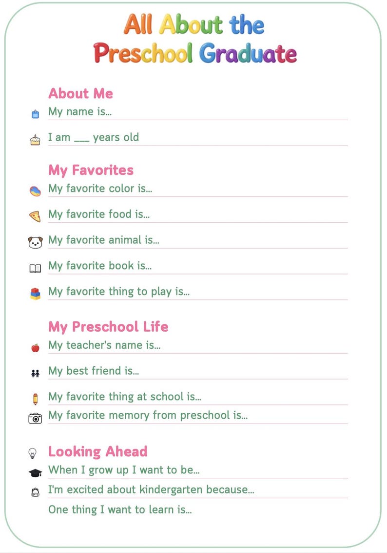 Preschool Graduation Keepsake Book | Editable Memory Journal (digital ...