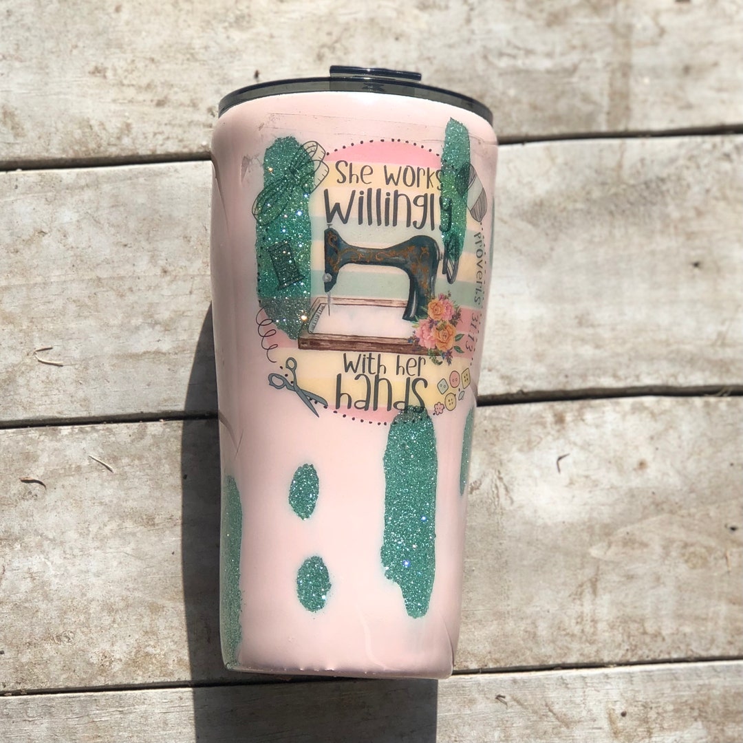 Proverbs 31:13 Sewing She Works Painted Glitter Tumbler - Etsy