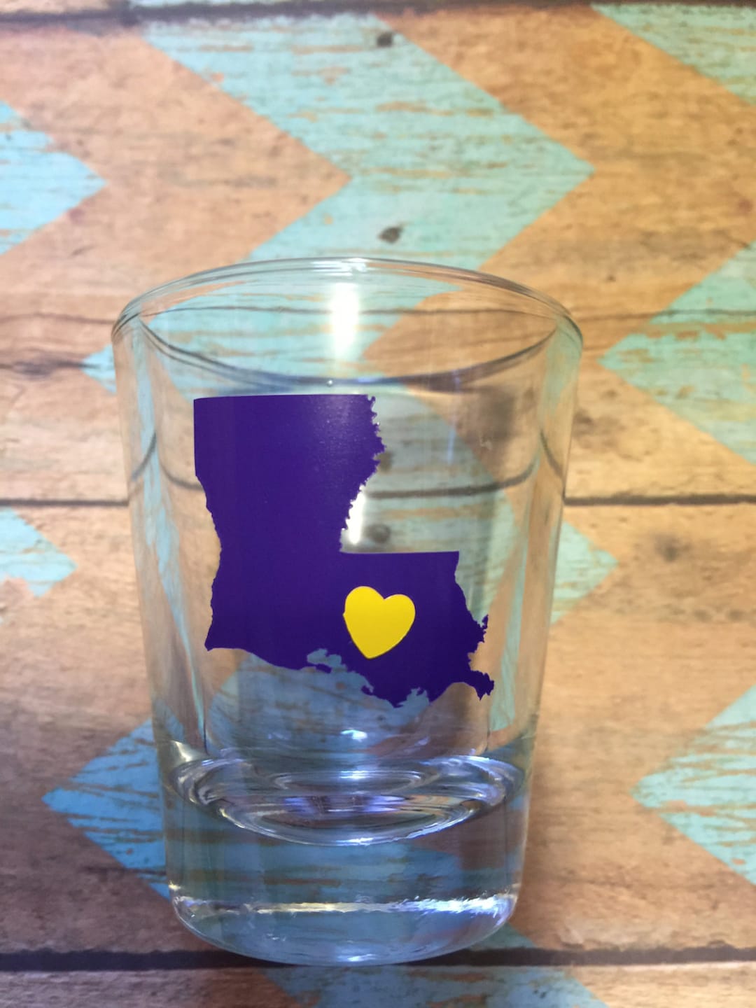 Louisiana State Shot Glass With Silhouette and Heart - Purple and Gold ...