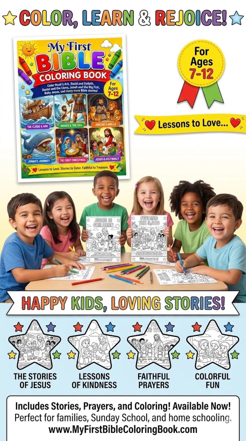 Bible Story Coloring Book, Noah's Ark, David Goliath, Ages 7-12 ...