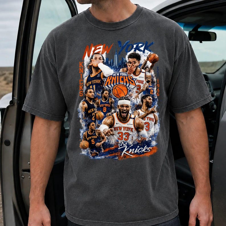 New York Knicks Basketball Player Collage Graphic Tee, Retro Fan ...