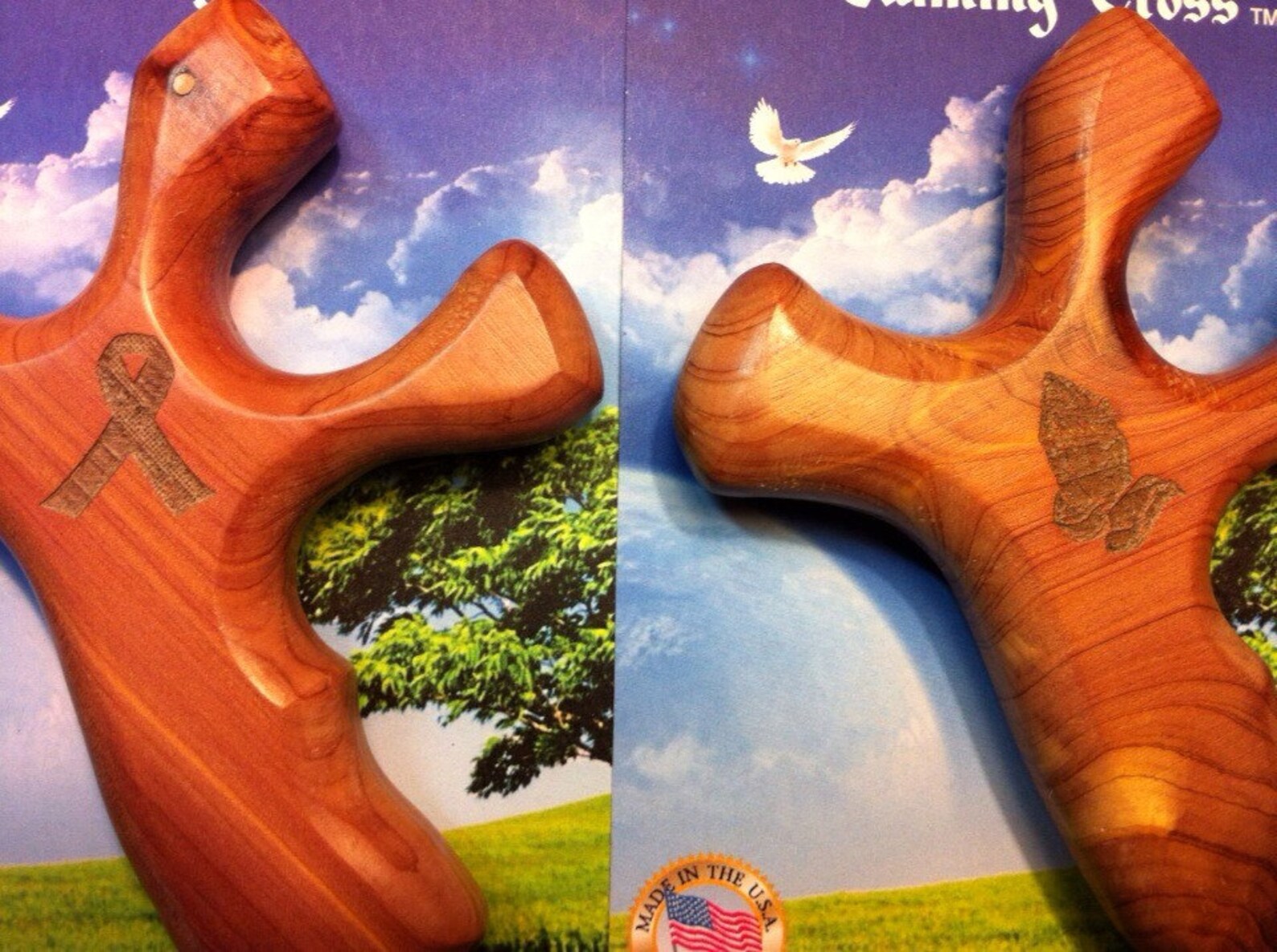 Cedar Calming Cross Angel With an Engraved Graphic - Etsy