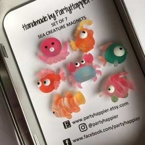 Sea Creature Magnets Tin Frosted Magnets Fridge Magnets Kawaii Magnets ...