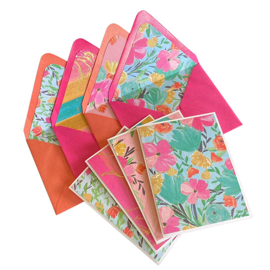 4 Note Cards & Lined Envelopes Blank Note Card Set Blank Stationery ...
