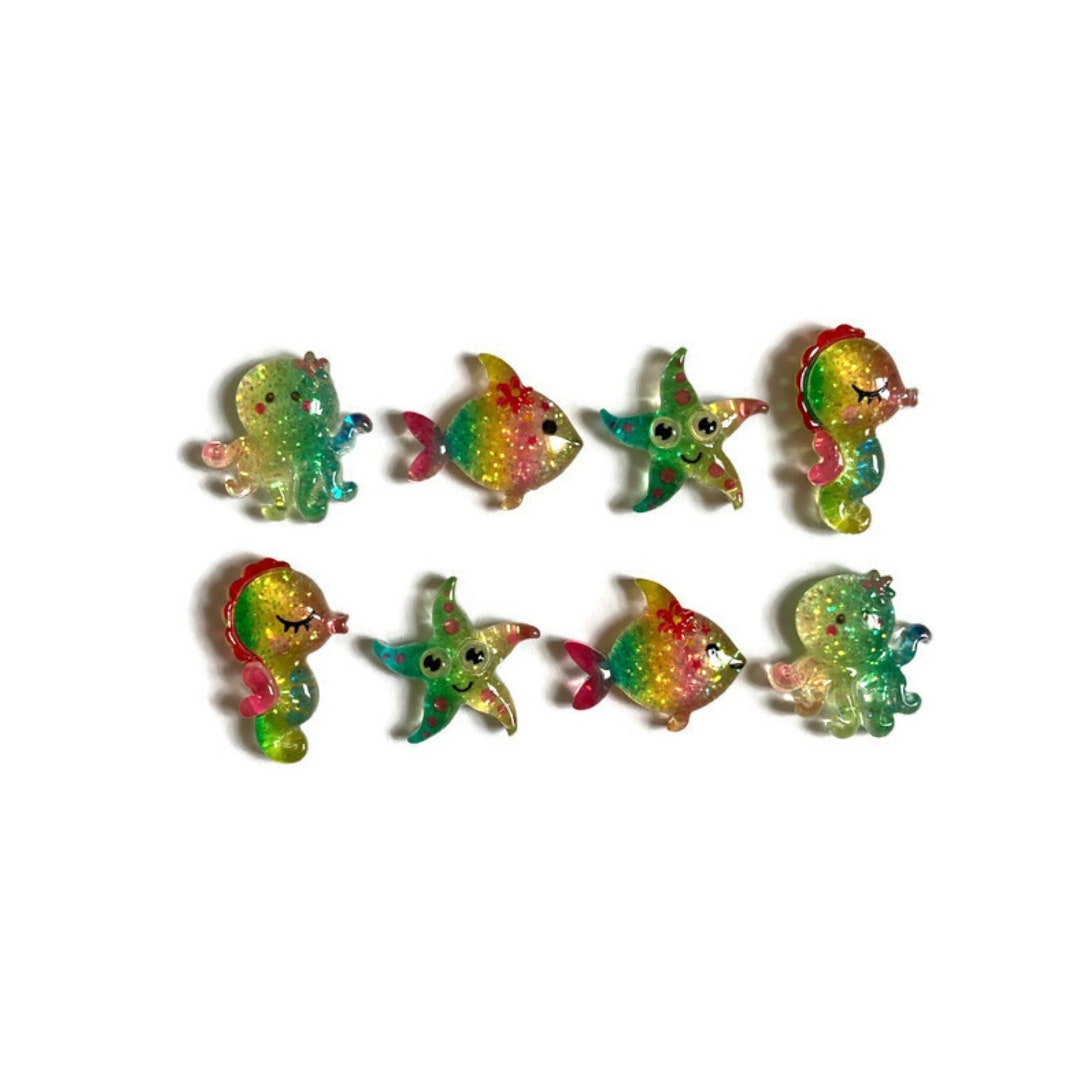 Sea Creature Magnets + Tin | Glitter Magnets | Fridge Magnet | Kawaii ...