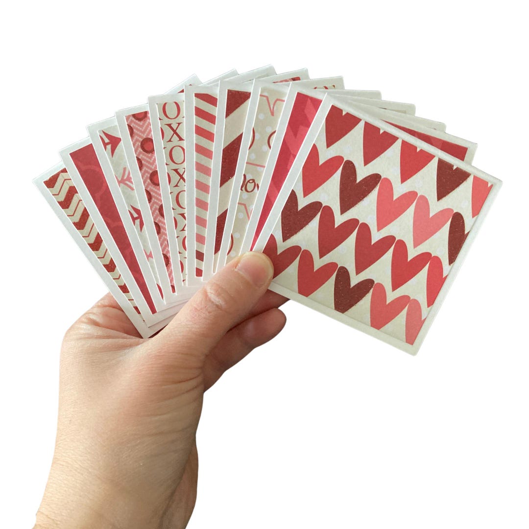 10 Mini Valentine Note Cards & Envelopes | 3x3 Note Cards | Glitter ...
