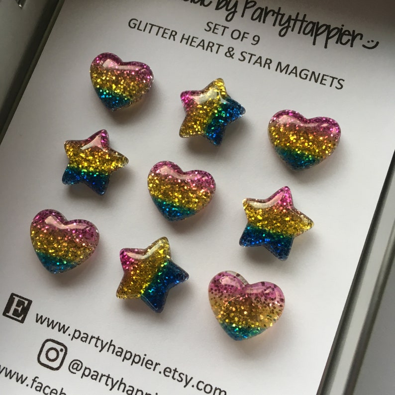 Glitter Magnets Tin Heart Magnets Star Magnets Fridge - Etsy UK