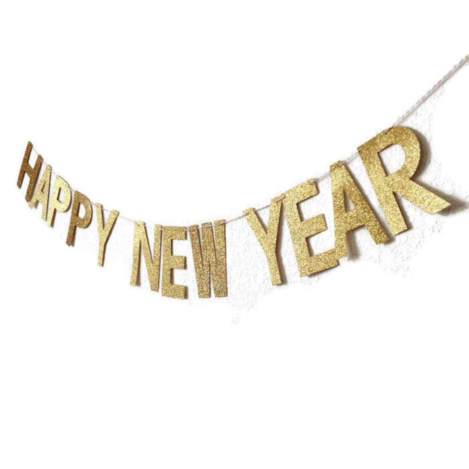 Glitter Happy New Year Banner // Glitter Banner // Gold Glitter Banner ...