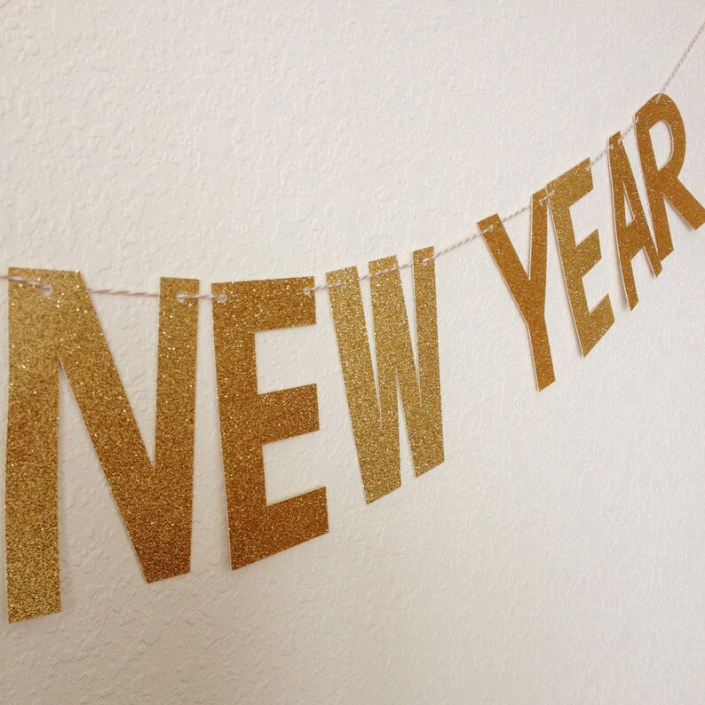 Glitter Happy New Year Banner // Glitter Banner // Gold Glitter Banner ...