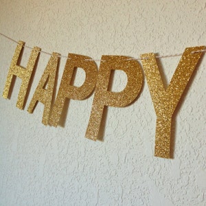 Gold Happy Birthday Banner // Custom Birthday Banner // Birthday Banner ...