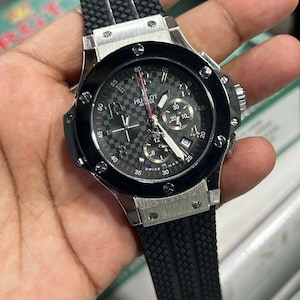Men's Black Dial Chronograph Watch, Silicone Strap, Analog Sport Style ...