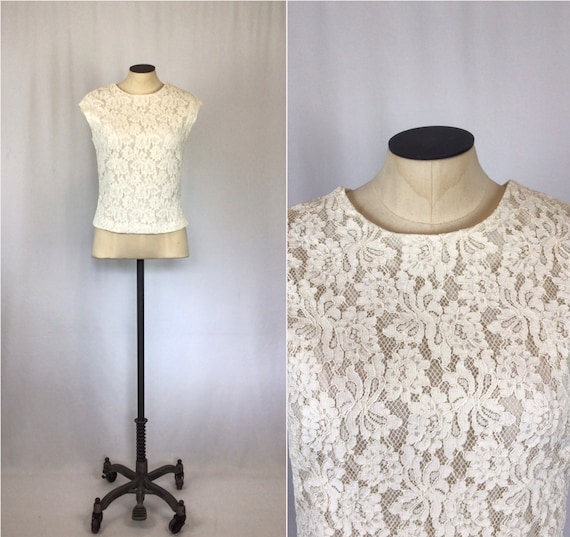 Vintage 60s Top Vintage White Lace Sleeveless Top 1960s | Etsy