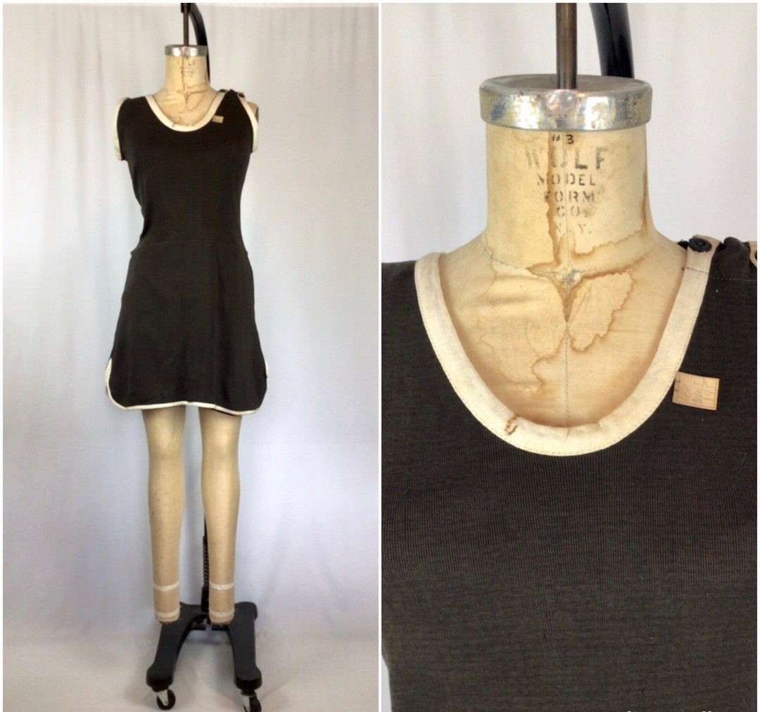 Vintage 20s Swimwear | Vintage Black One Piece Swimsuit | 1920s Dead ...