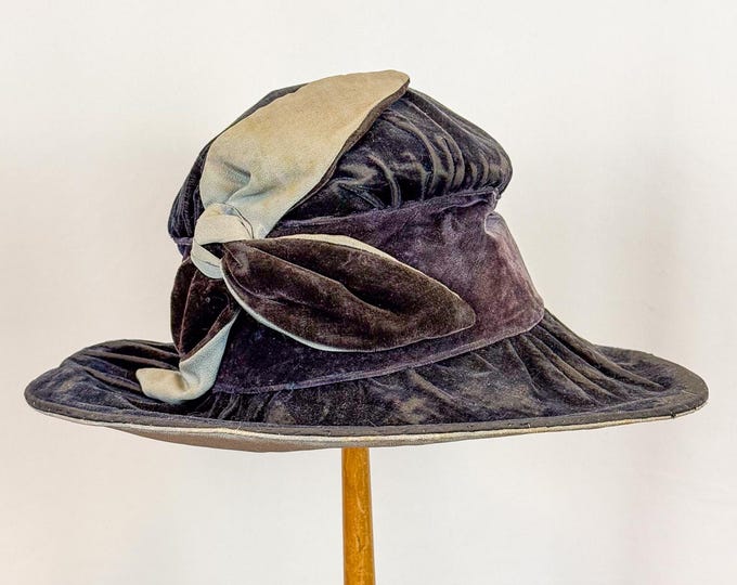 Vintage Edwardian Hat | Antique Blue Velvet Bucket Hat | 1910s Two ...