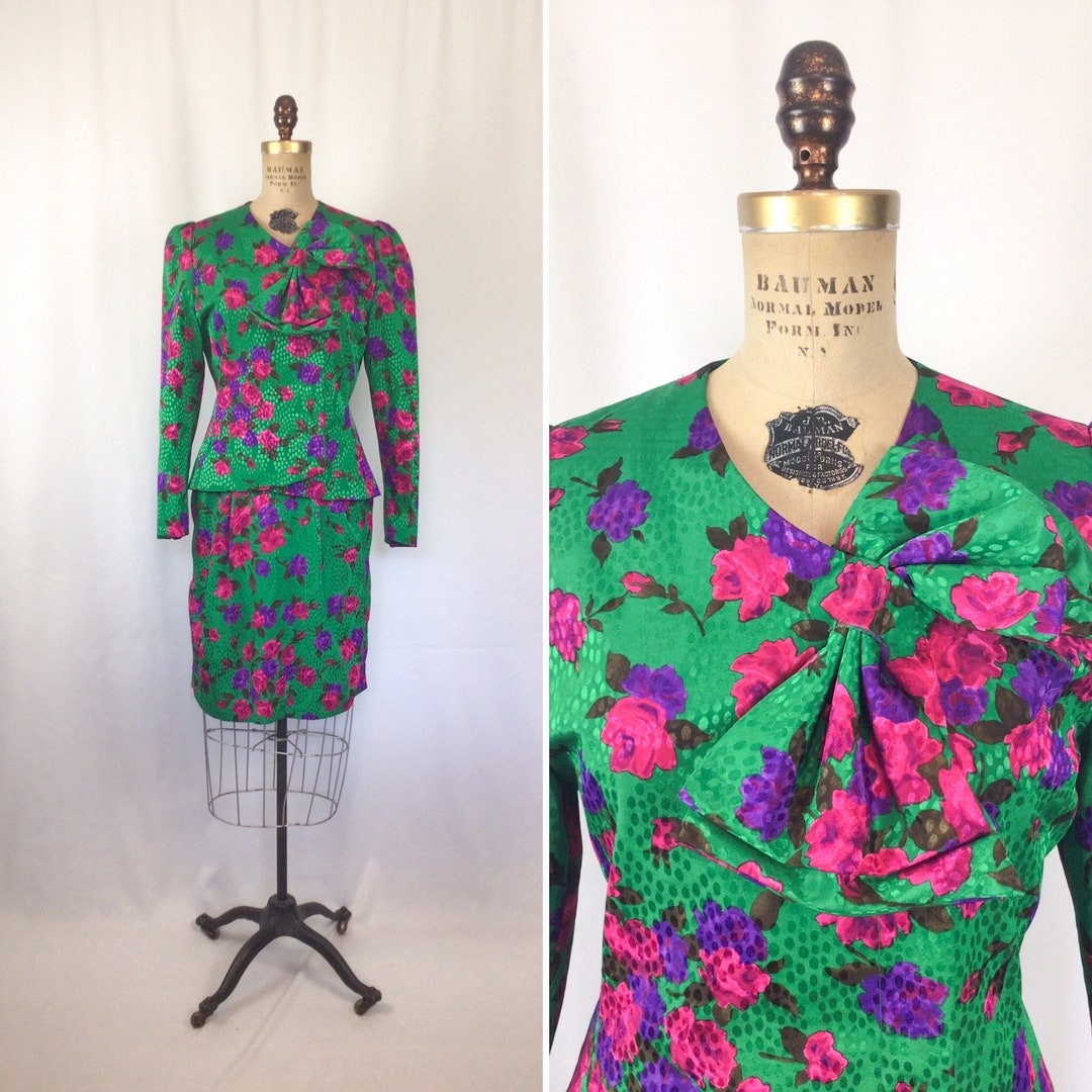 Vintage 80s Suit | Vintage Floral Silk Two Piece Suit | 1980s Lilli Ann ...