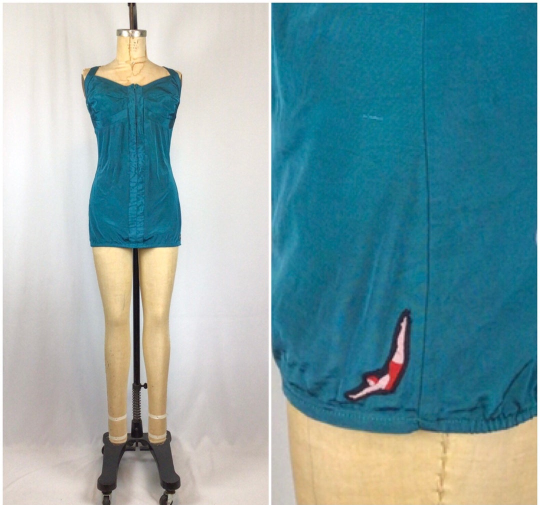 Vintage 40s Swimsuit | Vintage Blue One Piece Bathing Suit | 1940s ...