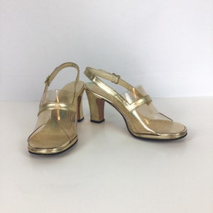 Vintage 60s Shoes | Vintage Gold Lame Plastic Peep Toe Shoes | 1960s ...