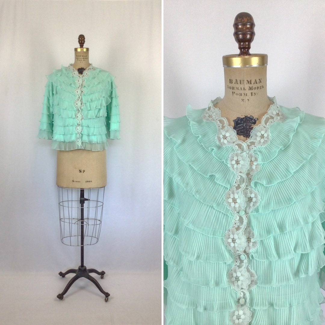 Vintage 50s Bed Jacket | Vintage Aqua Ruffle Bed Jacket | 1950s Loungewear - Etsy