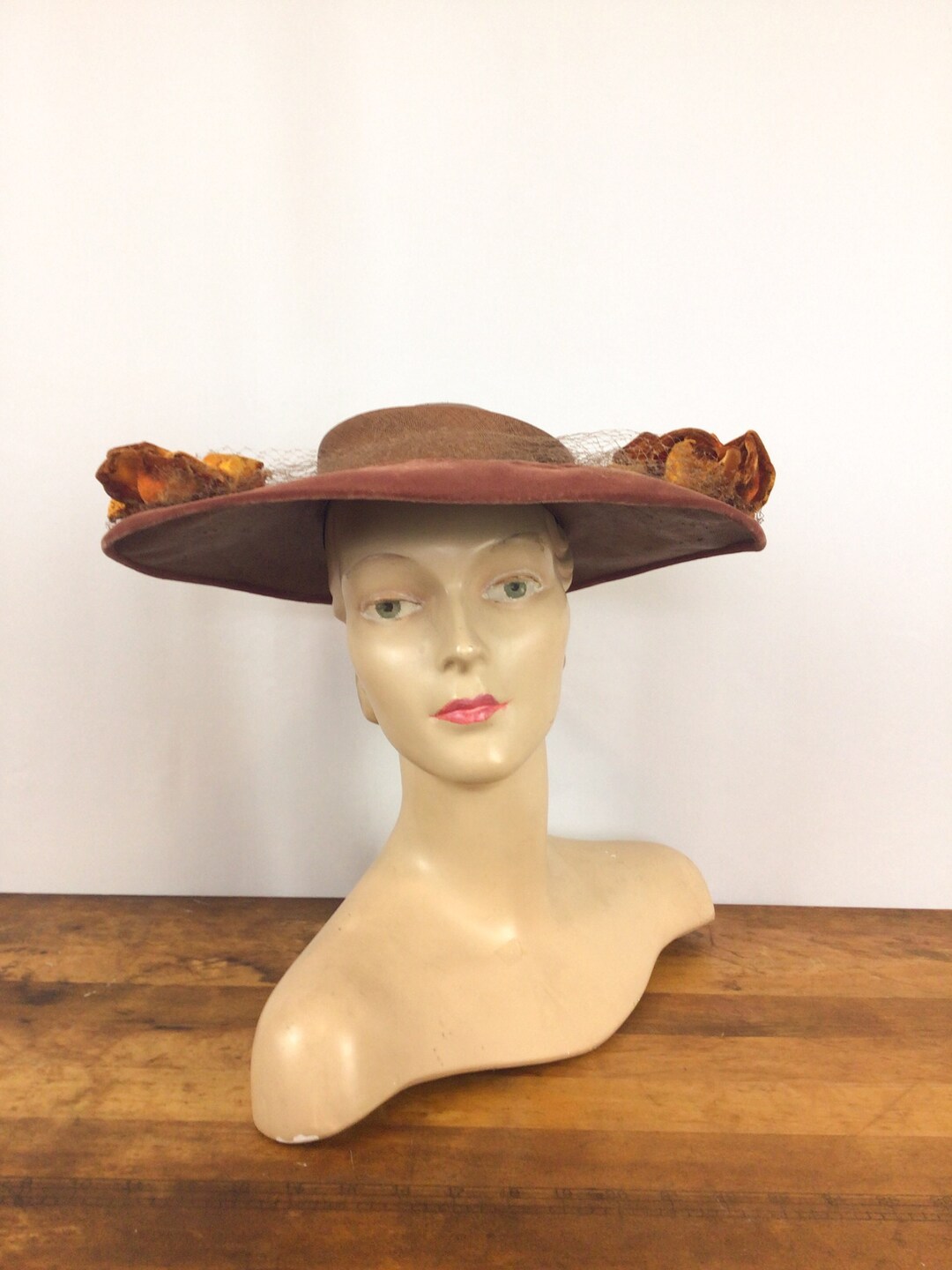 Vintage 40s Hat | Vintage Milk Chocolate Brown Woven Straw Bonnet Hat ...