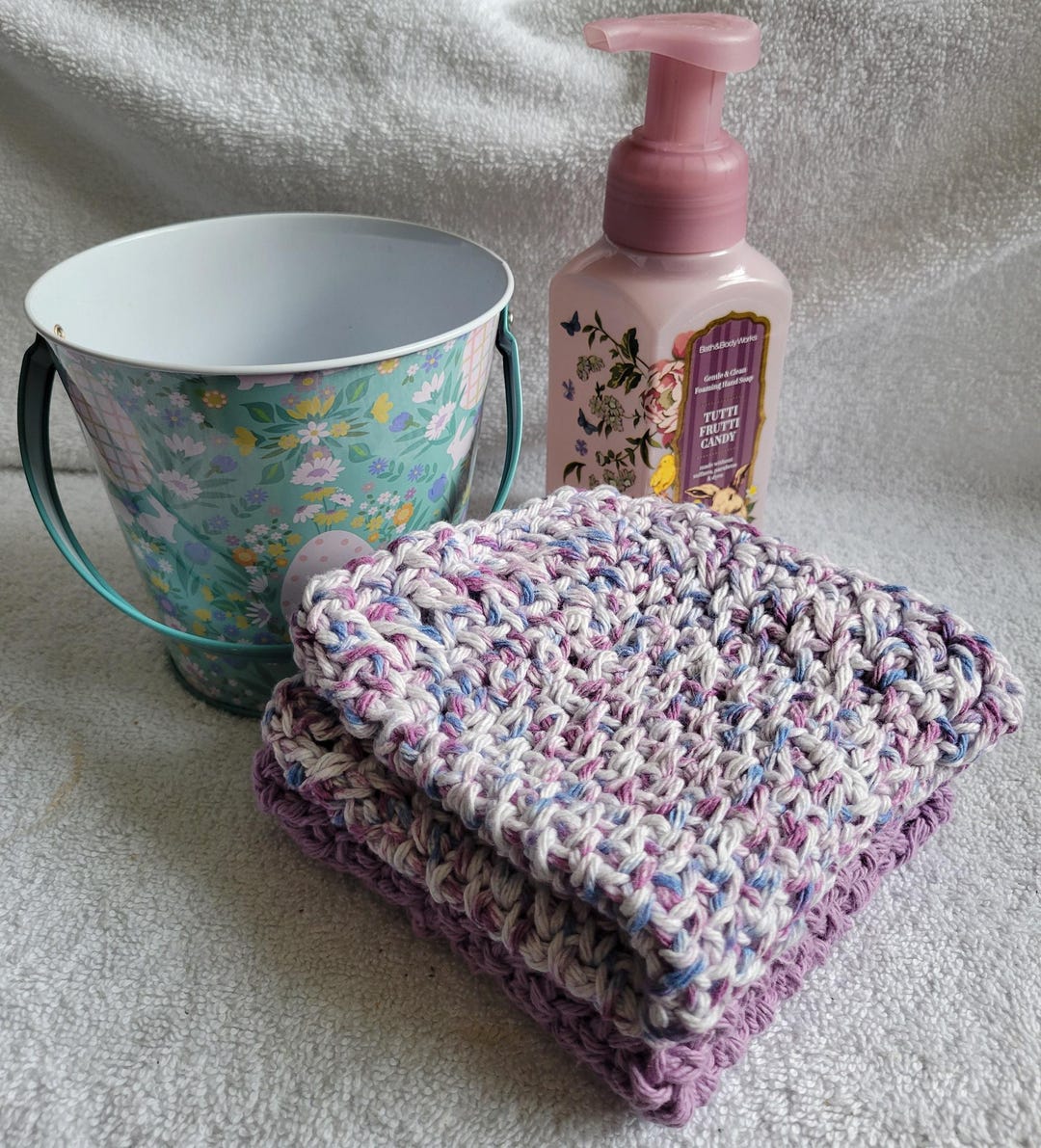 Easter Pail With Two Dishcloths and Pump Liquid Hand Soap - Soft Teal ...