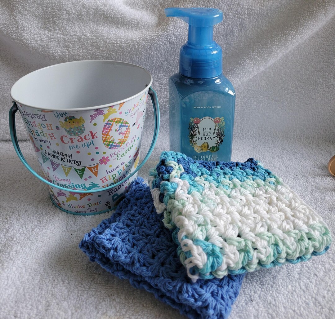 Easter Pail With Two Dishcloths and Pump Liquid Hand Soap - Blue Easter ...