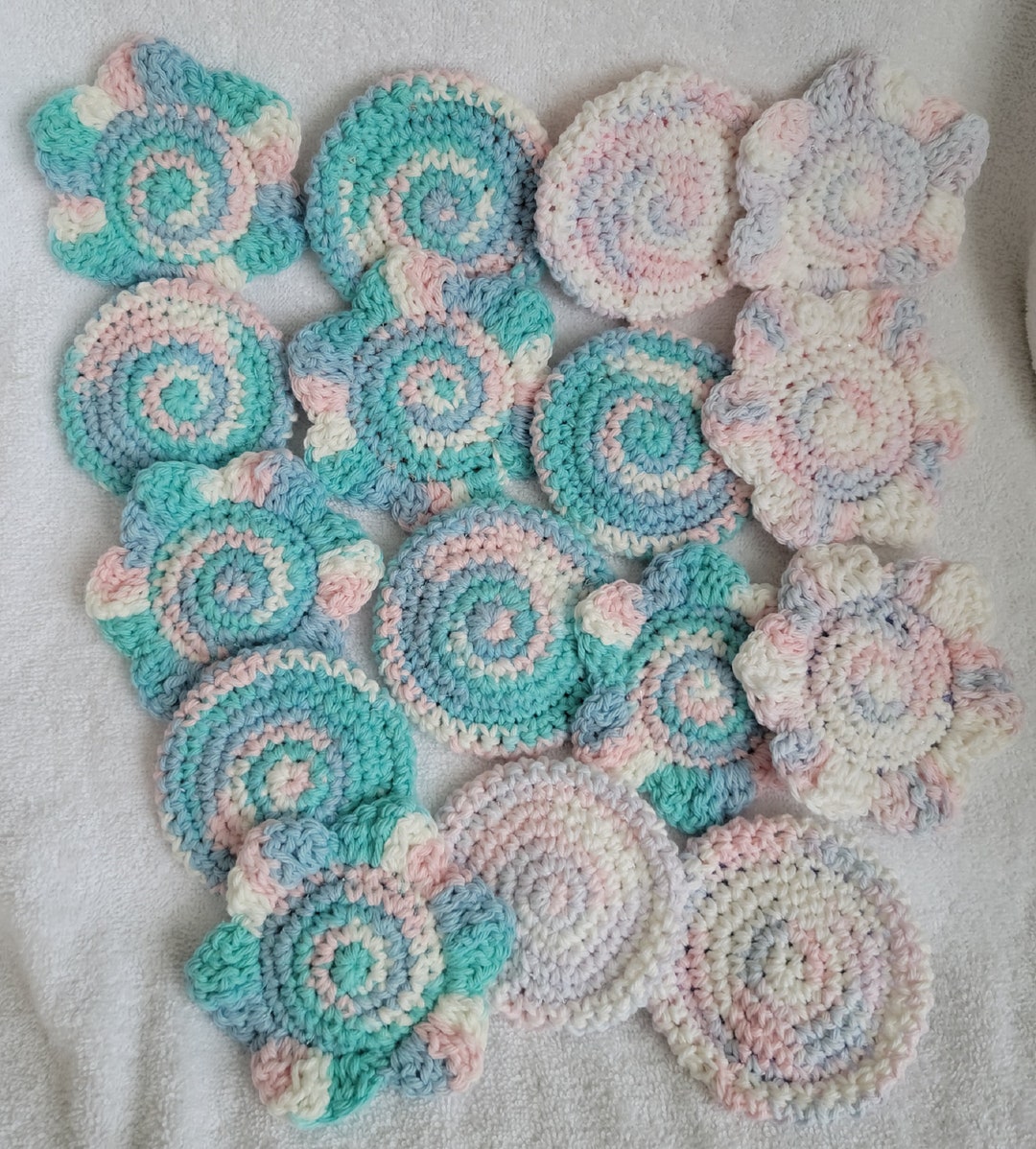 Pastels Crochet Flowers and Round Shaped Scrubbies - Etsy