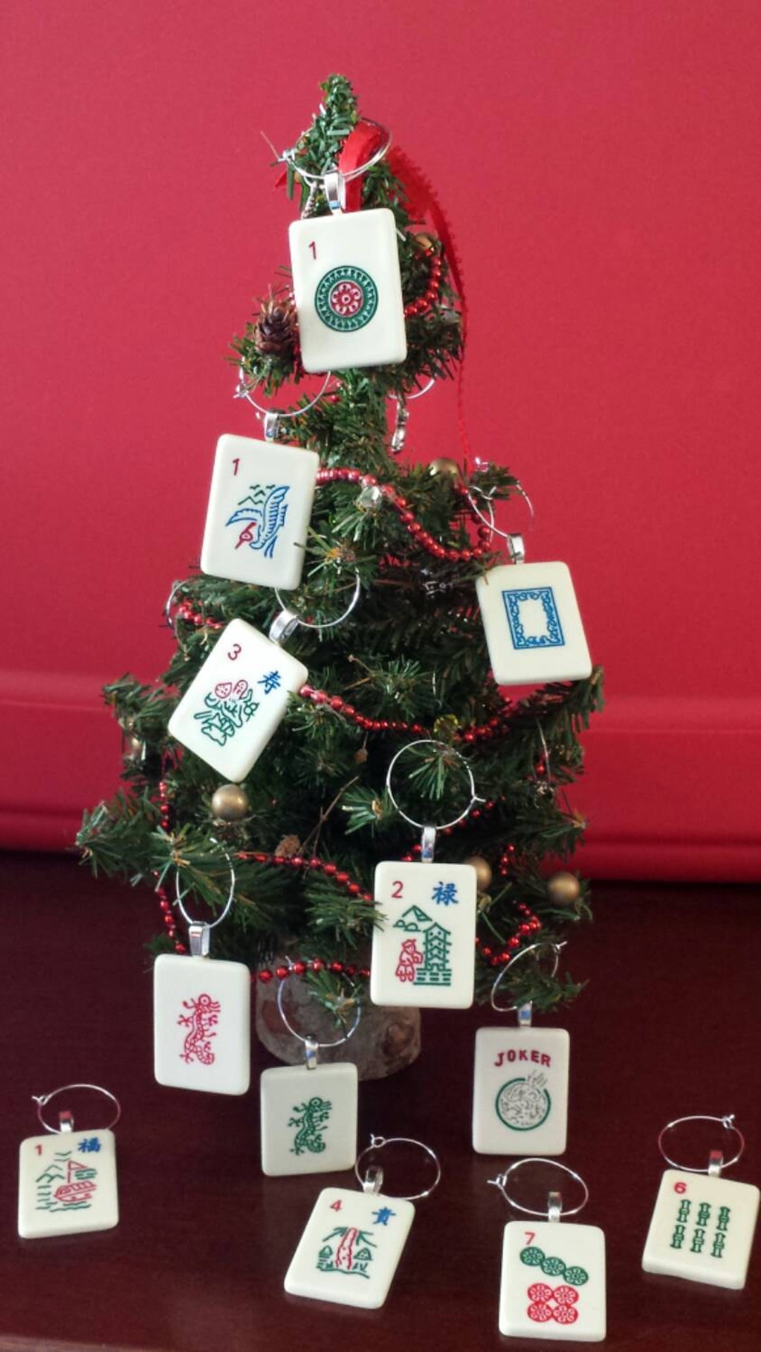 Set of 16 Mahjong Tile Christmas Tree Ornaments - Individual Plastic ...