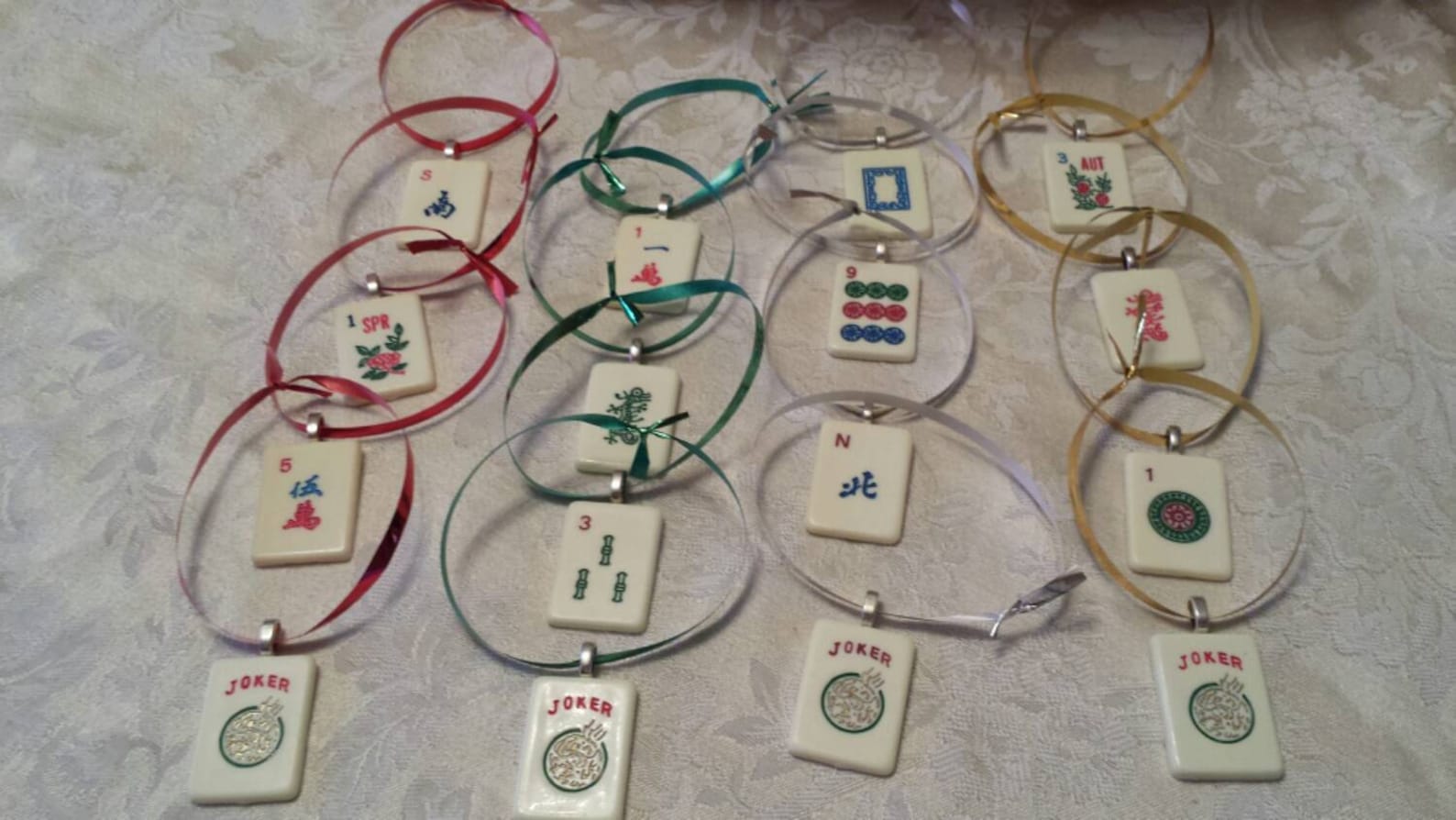 Set of 8 Mahjong Tile Christmas Tree Ornaments - Individual Plastic ...