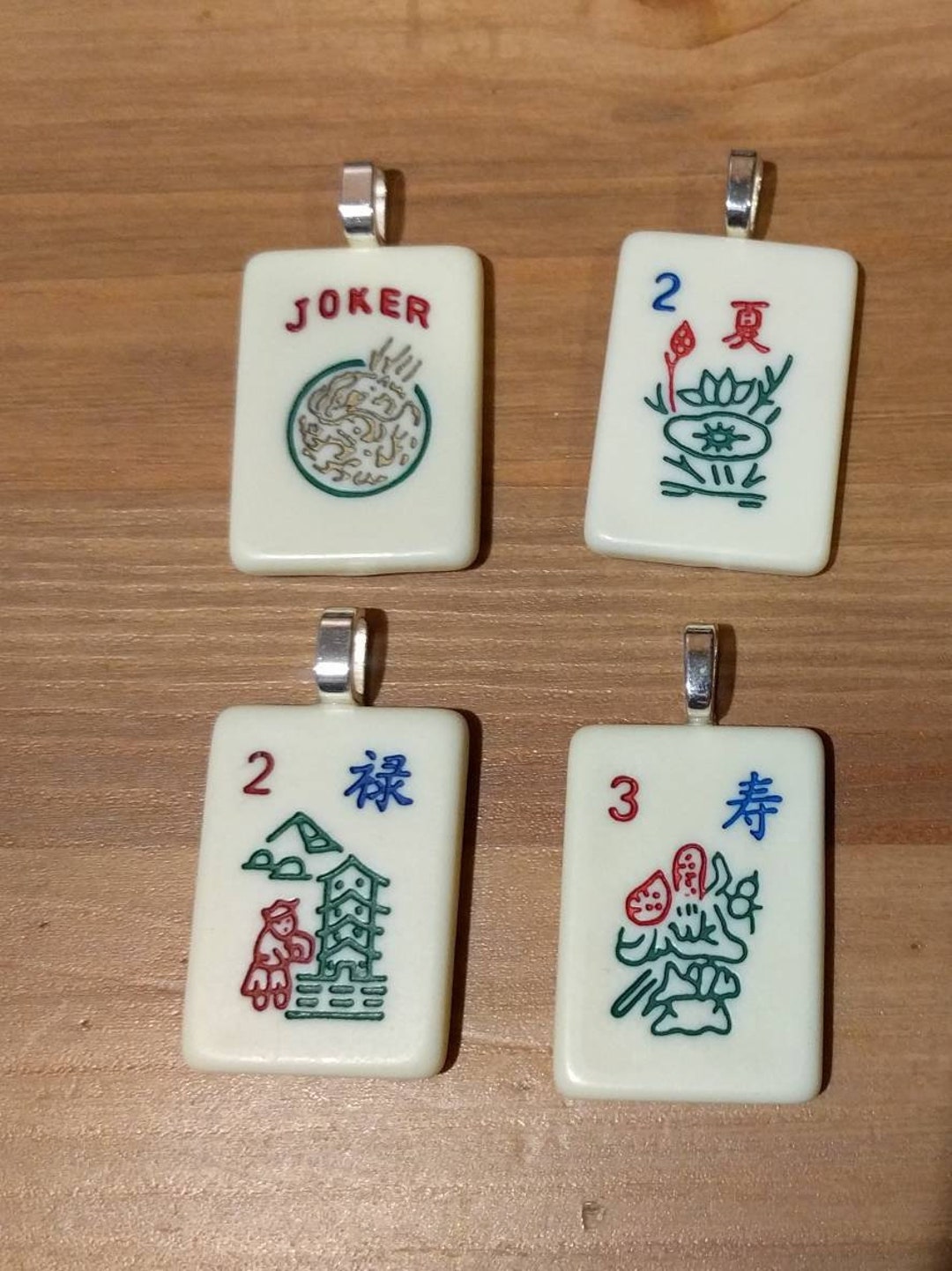 Choose 2 Mahjong Handcrafted Game Piece Pendant Necklace on Ribbon ...
