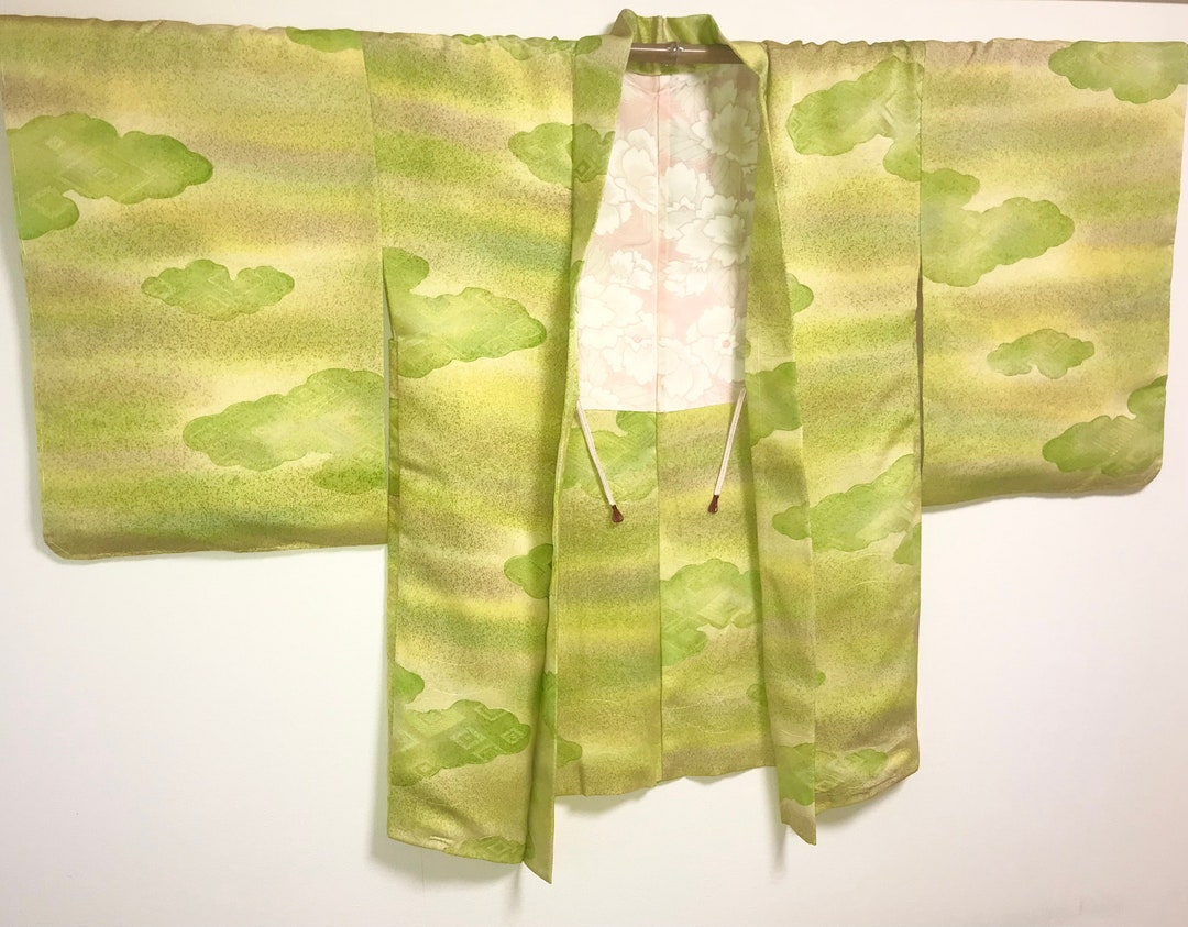 Vintage Haori - Clouds and Hishigata, Lime Green Gradation, Japanese ...