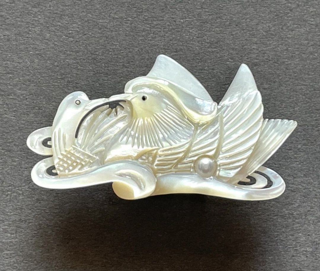 Antique Obidome Mother of Pearl, Birds, Carved, Japanese Antique ...