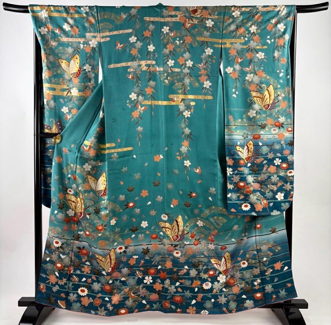 Free Shipping / Vintage Kimono - Furisode, Various Flower, Butterfly ...