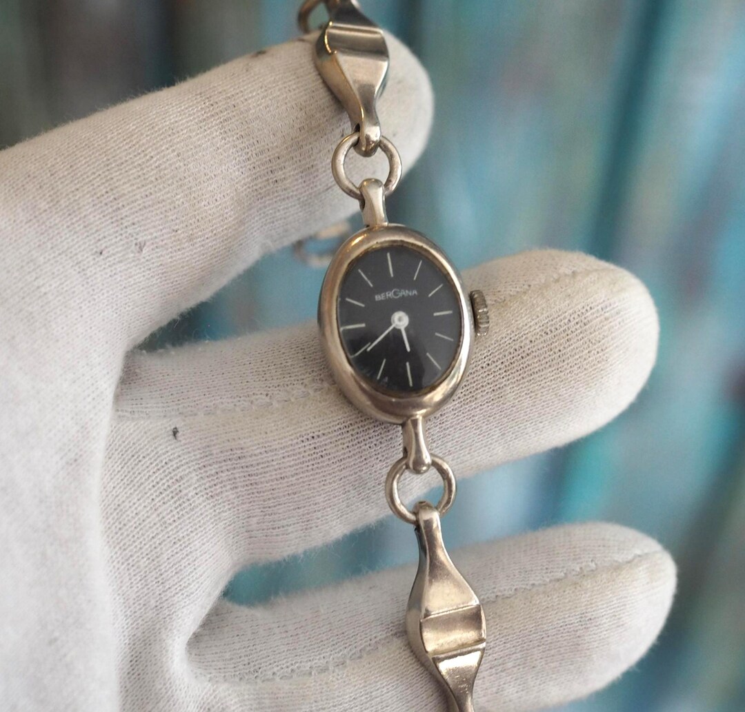 Vintage BERGANA Ladies Watch – .800 Silver, Mechanical Wind-up, 17 X 21 ...