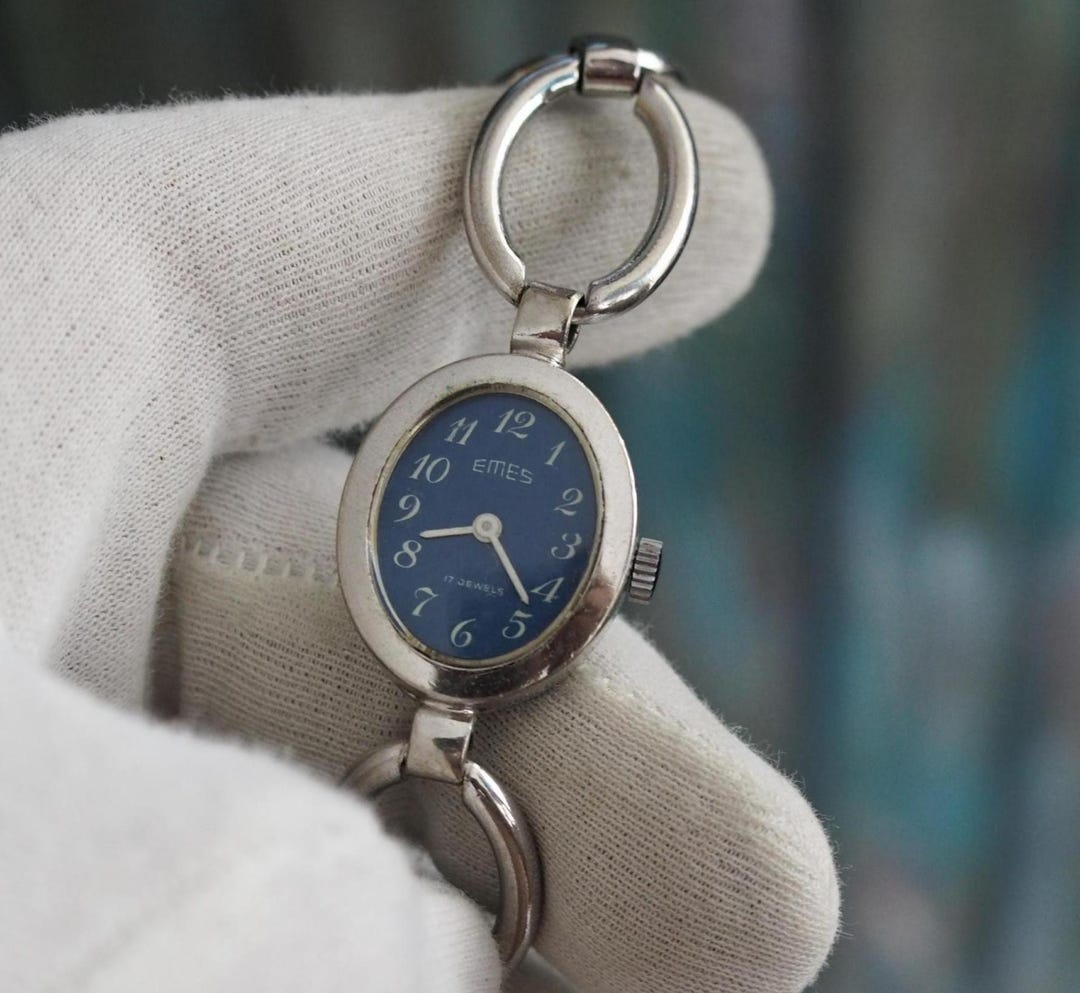 Vintage Emes Wind-up Ladies Watch – Oval Blue Dial, 17 Jewels, 20 X 24 ...
